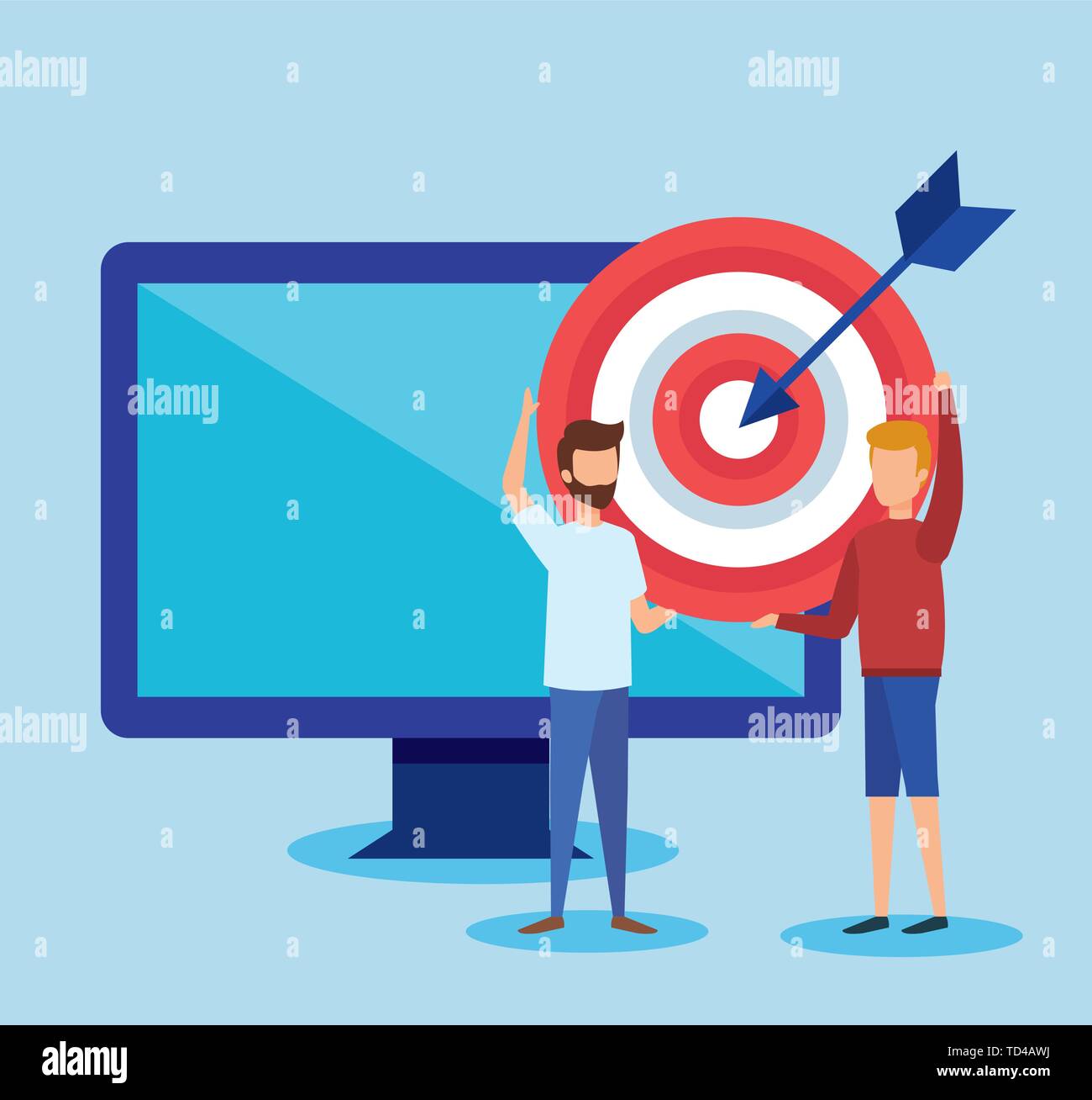 mini people with computer and target vector illustration design vector ...