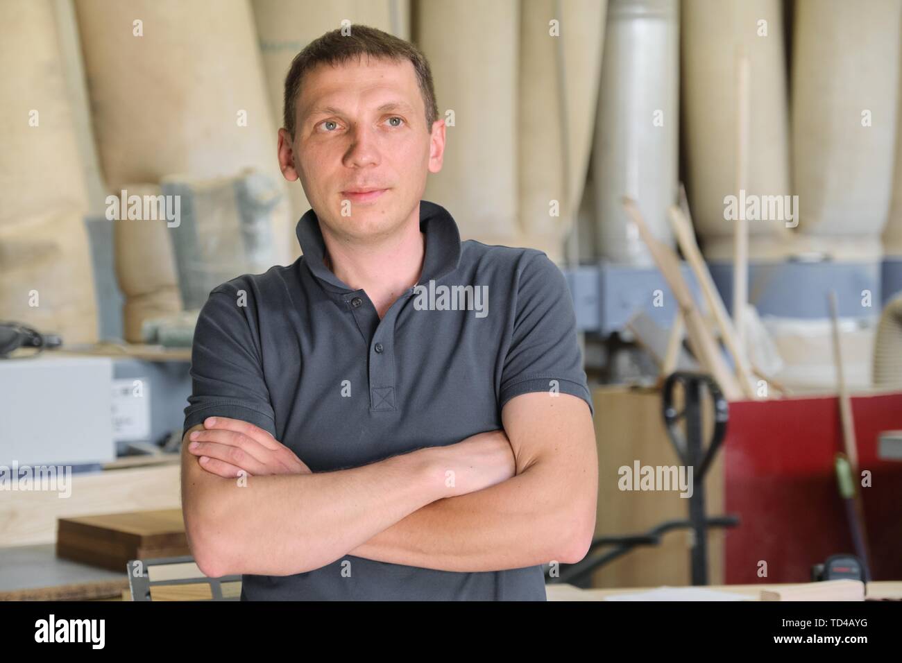 Portrait confident carpentry employee manufacturing hi-res stock ...