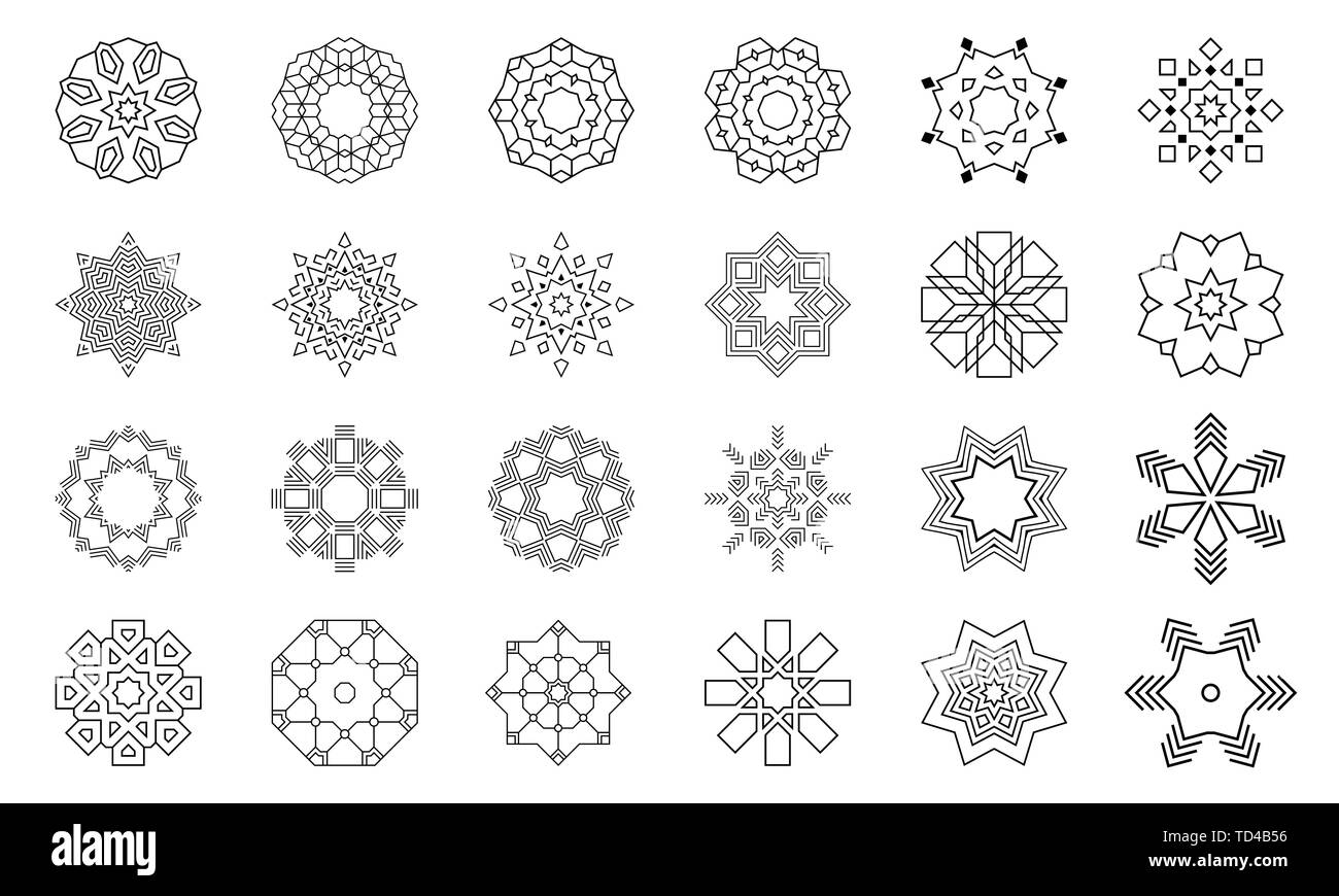 Set of abstract geometric symmetric center shapes. Collection of ...