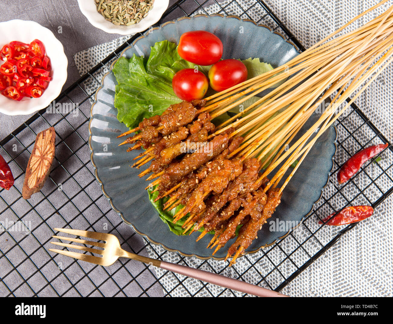 Iron plate barbecue lamb kebab, duck gizzard, lamb, pork beef Stock ...