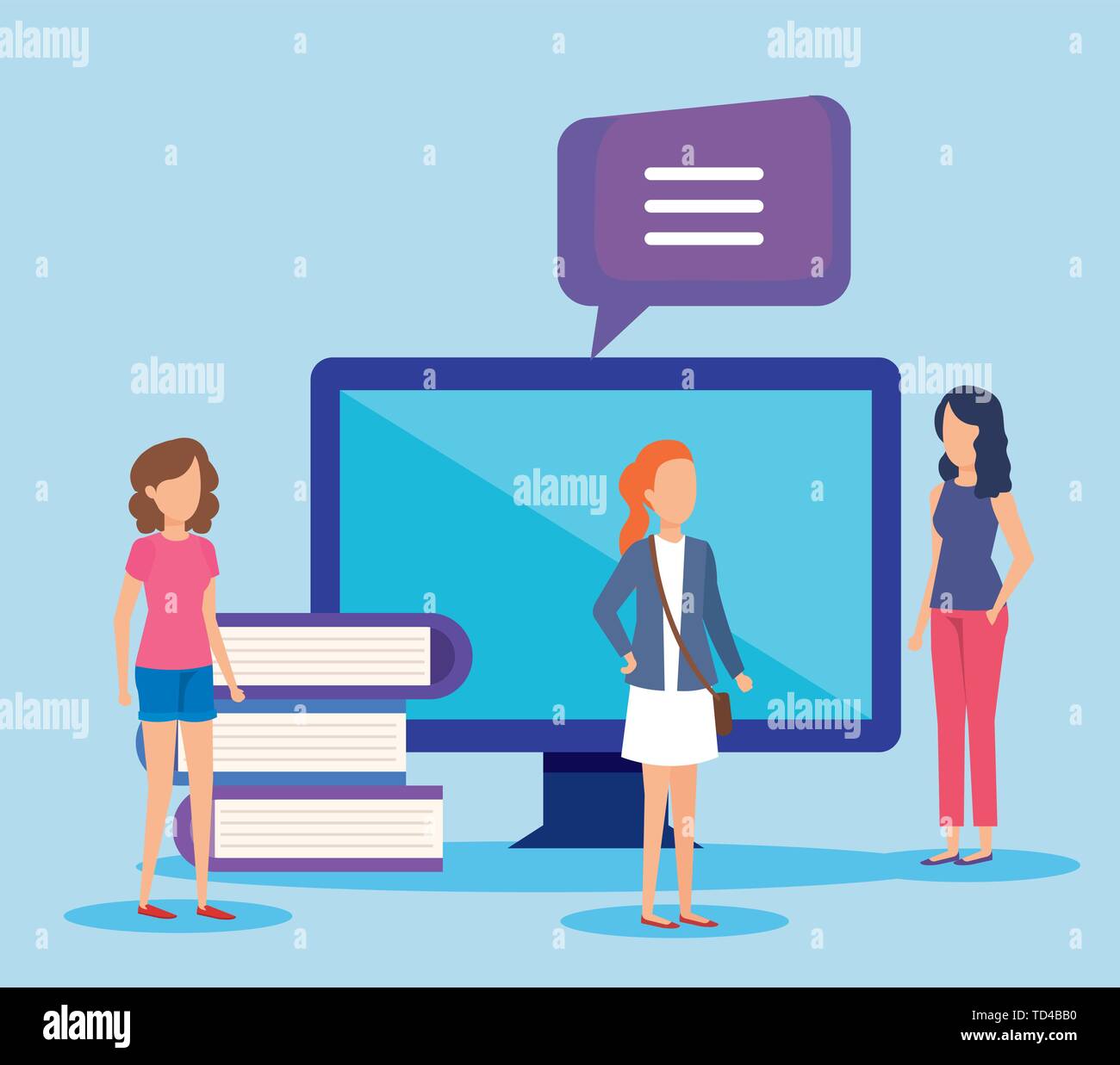 mini people with computer and books vector illustration design vector ...