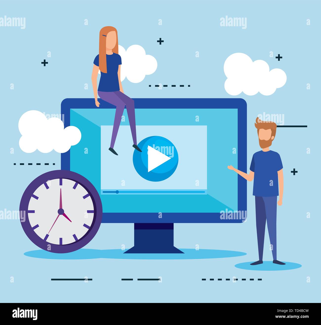 mini people with computer and clock vector illustration design vector ...