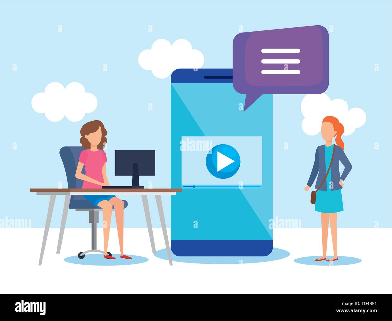 mini people with smartphone vector illustration Stock Vector Image ...