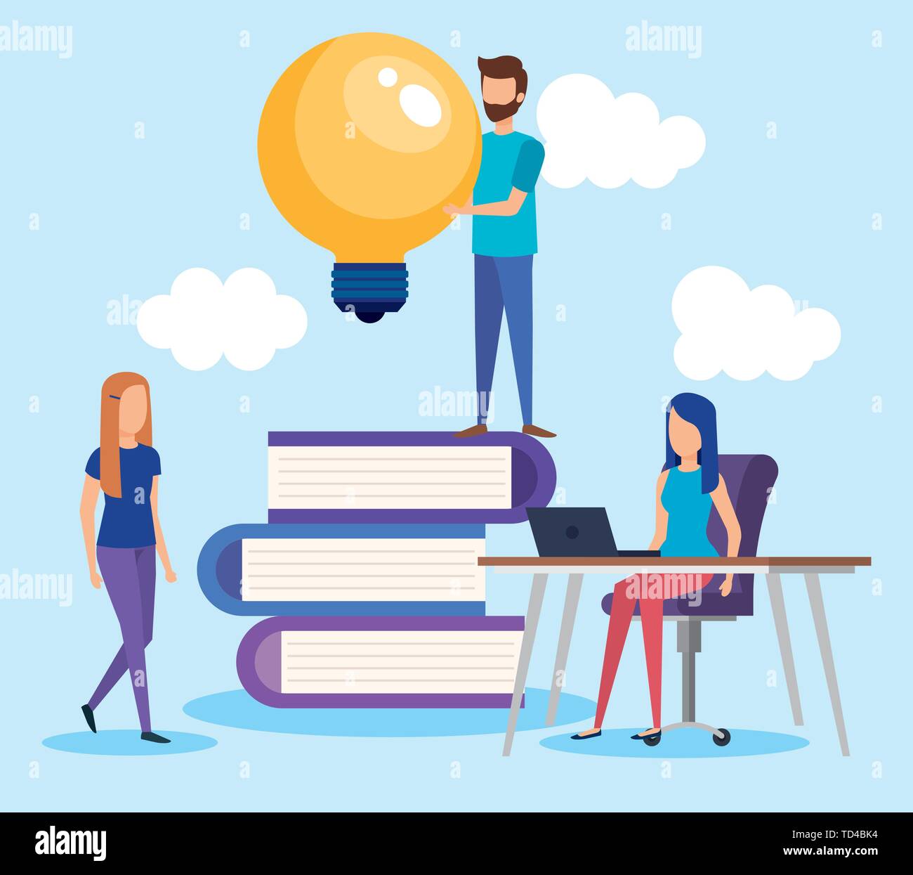 mini people with pile text books vector illustration Stock Vector Image ...