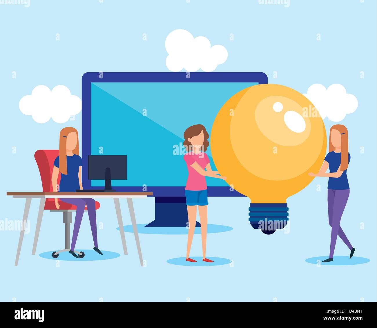 Workers at desktop computer screen Stock Vector Images - Alamy