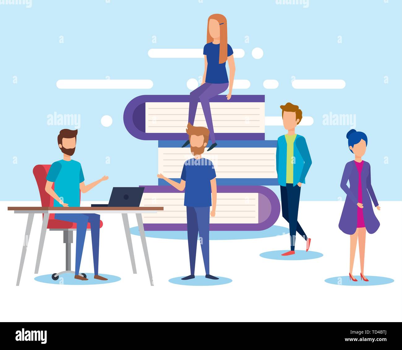 mini people with pile text books vector illustration Stock Vector Image ...