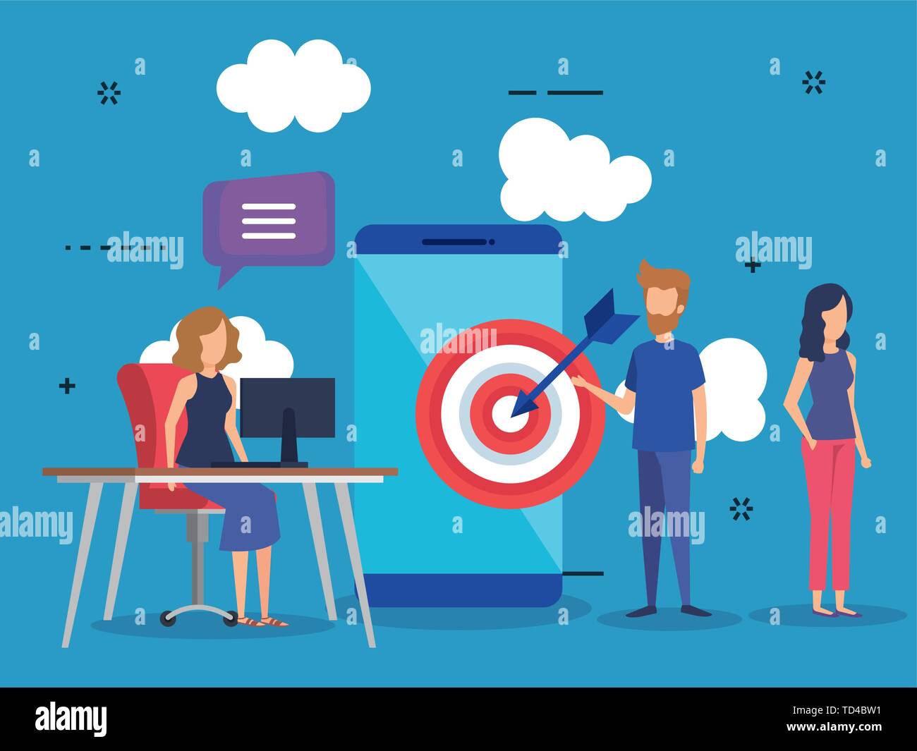 mini people with smartphone vector illustration Stock Vector Image ...