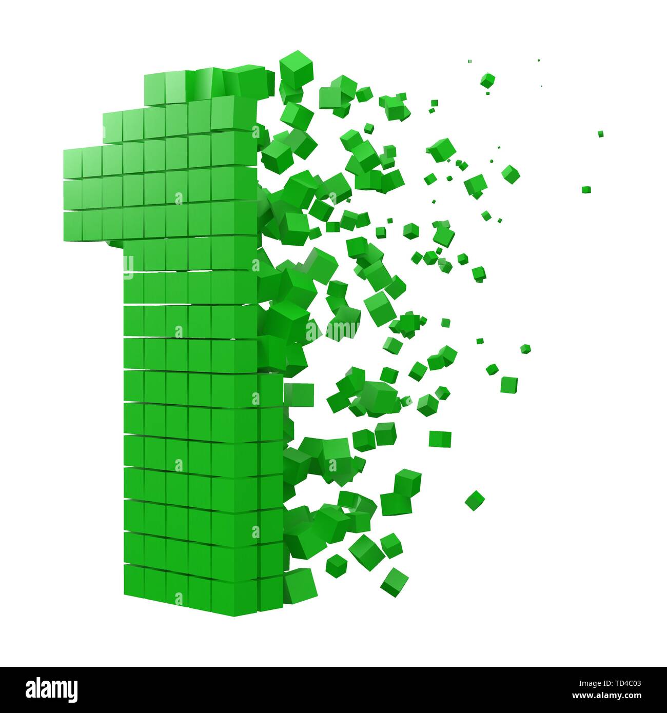 number 1 shaped data block. version with green cubes. 3d pixel style ...