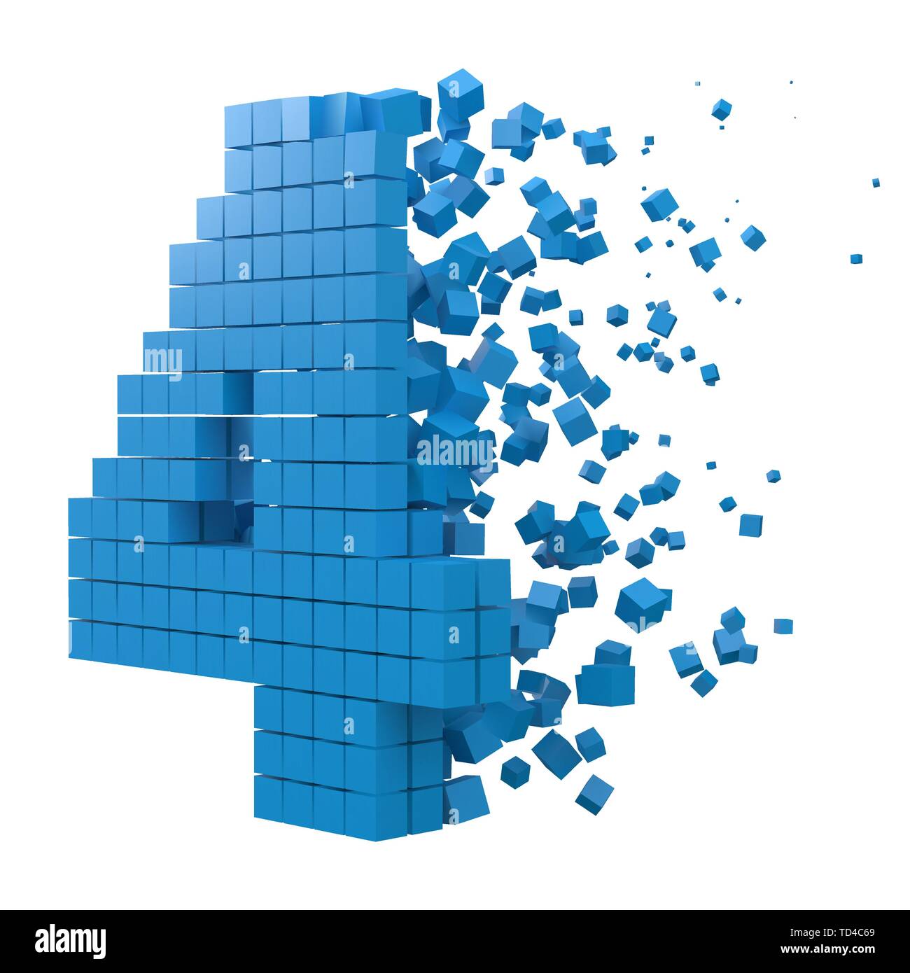 number 4 shaped data block. version with blue cubes. 3d pixel style ...