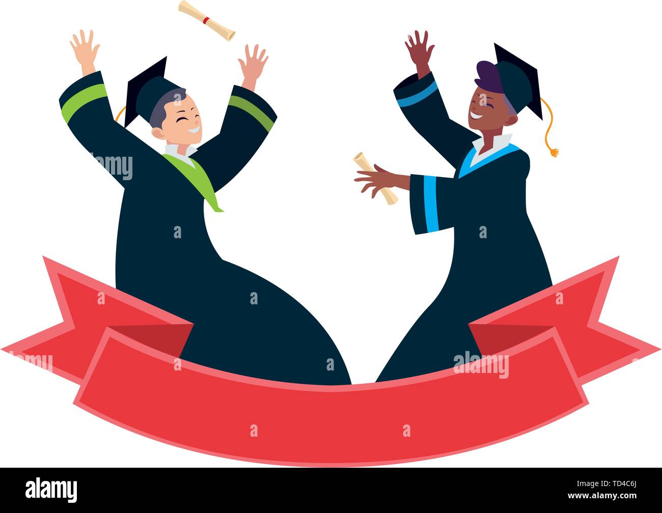 happy students boys graduated celebrating with ribbon vector ...