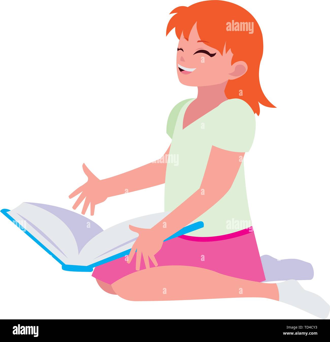 happy little girl reading book character vector illustration design ...