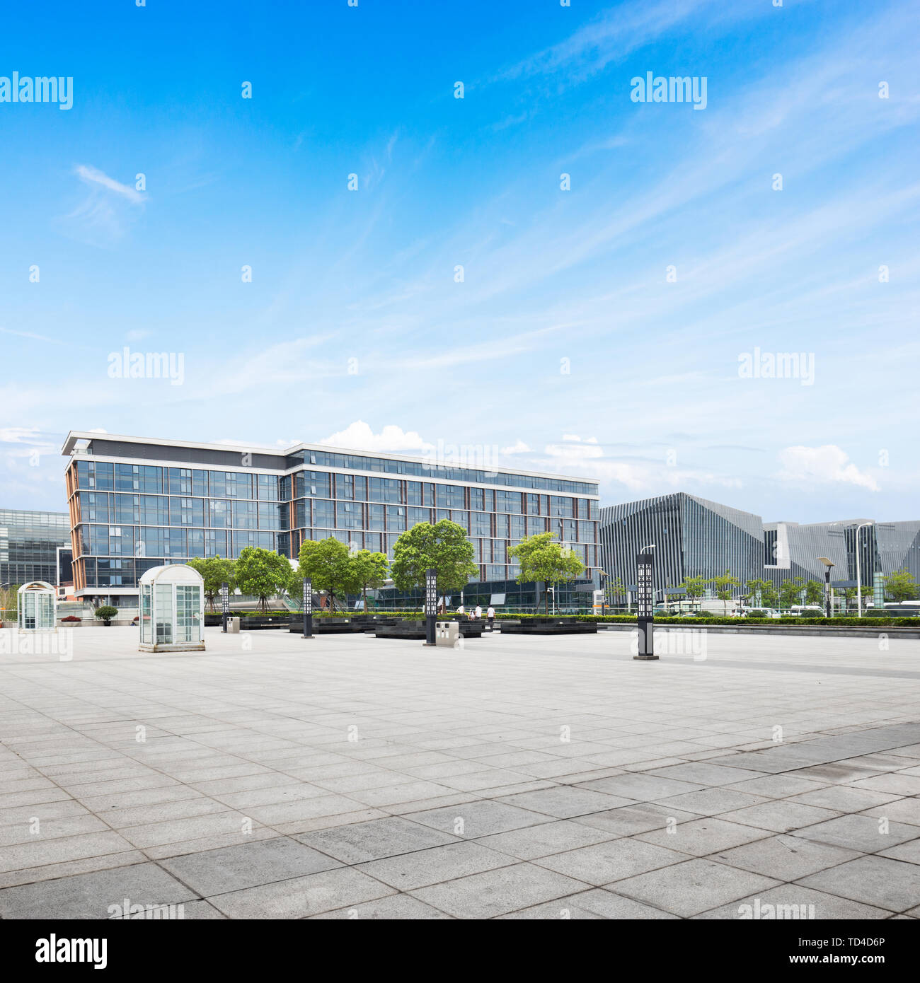 modern buildings in shanghai from empty brick floor Stock Photo - Alamy