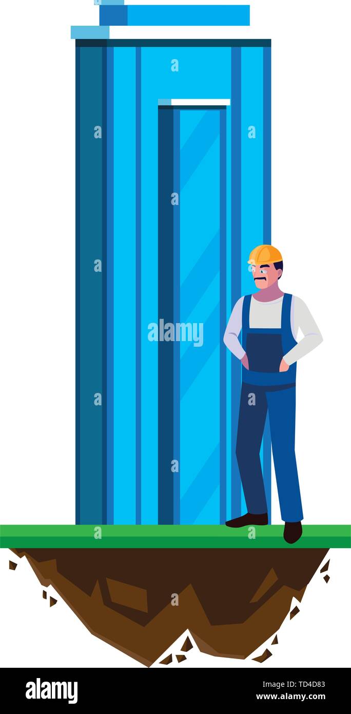 male builder constructor worker with building vector illustration ...