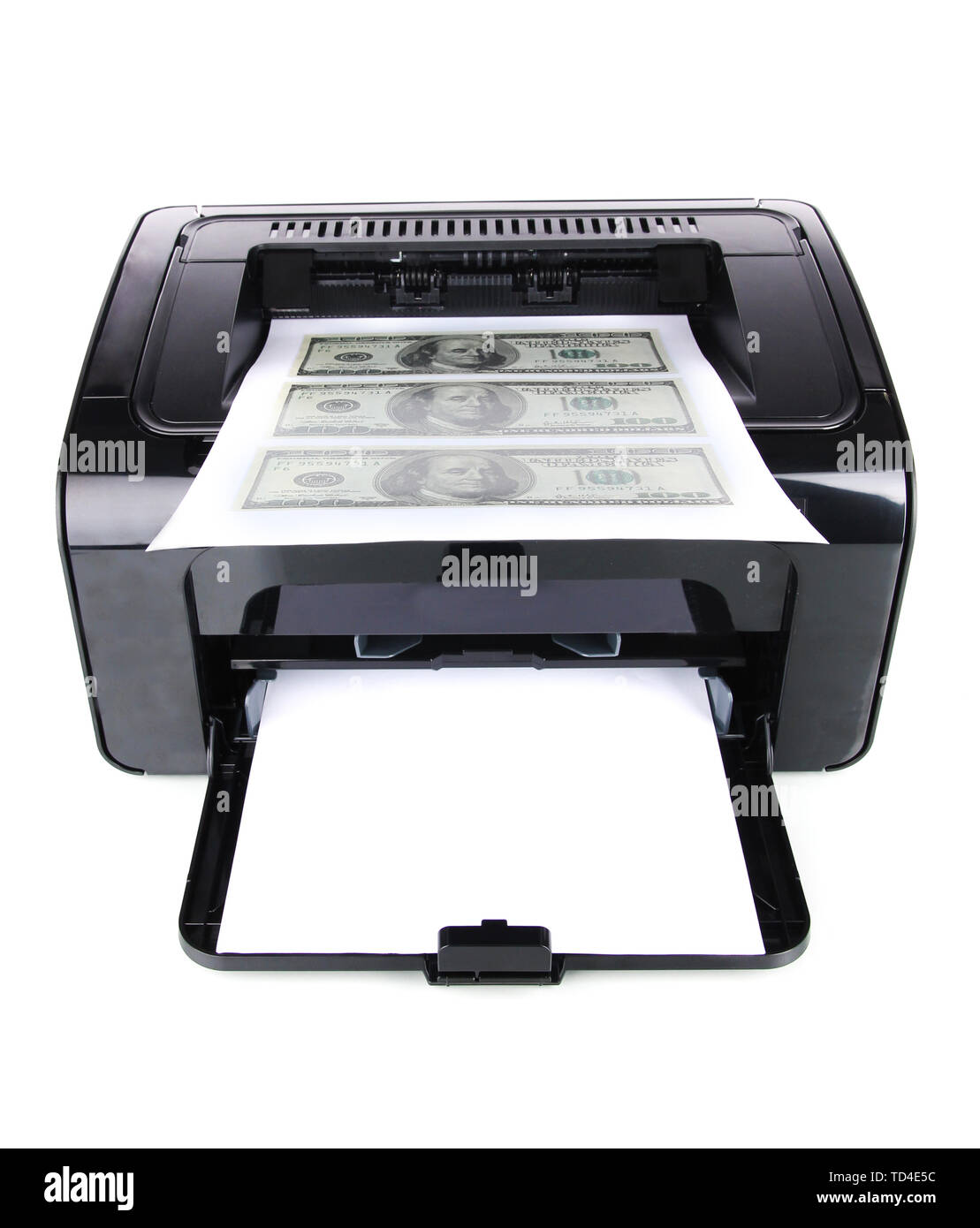 Printer printing fake dollar bills isolated on white Stock Photo - Alamy