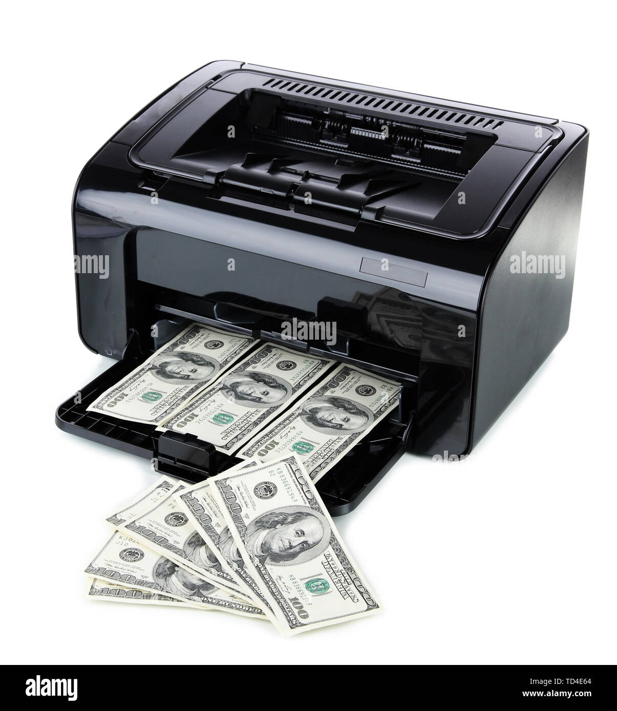 Printer printing fake dollar bills isolated on white Stock Photo - Alamy