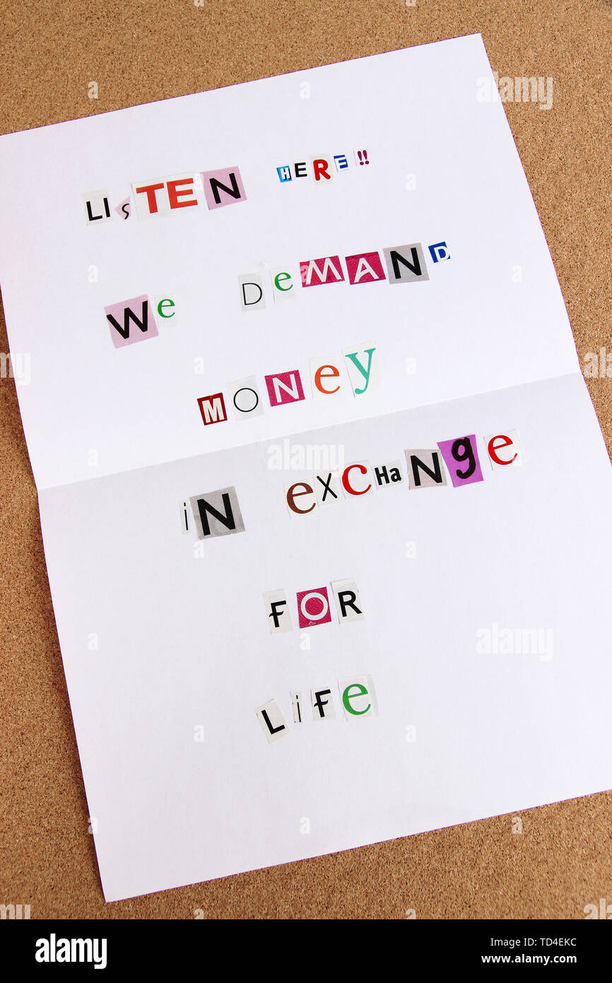 Letter to requirements of kidnapper Stock Photo - Alamy