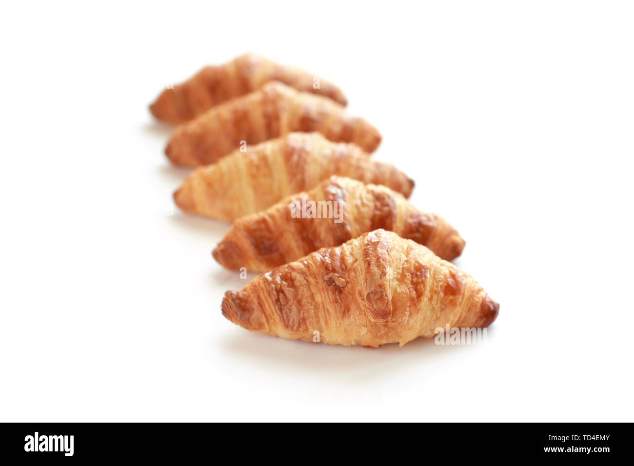 Five freshly baked tasty crusty croissants isolated on white Stock ...