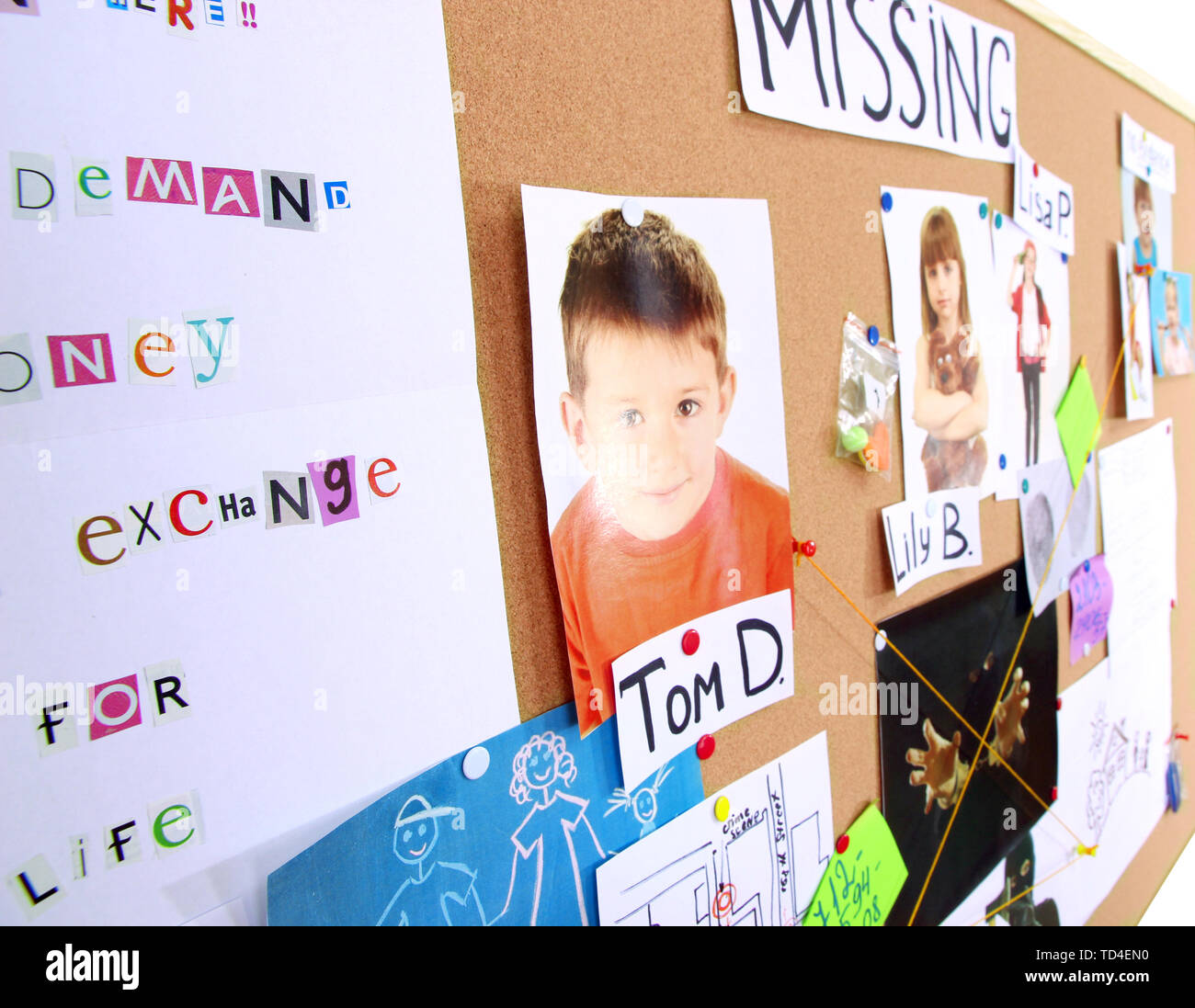 Board with evidence in case of missing children Stock Photo - Alamy