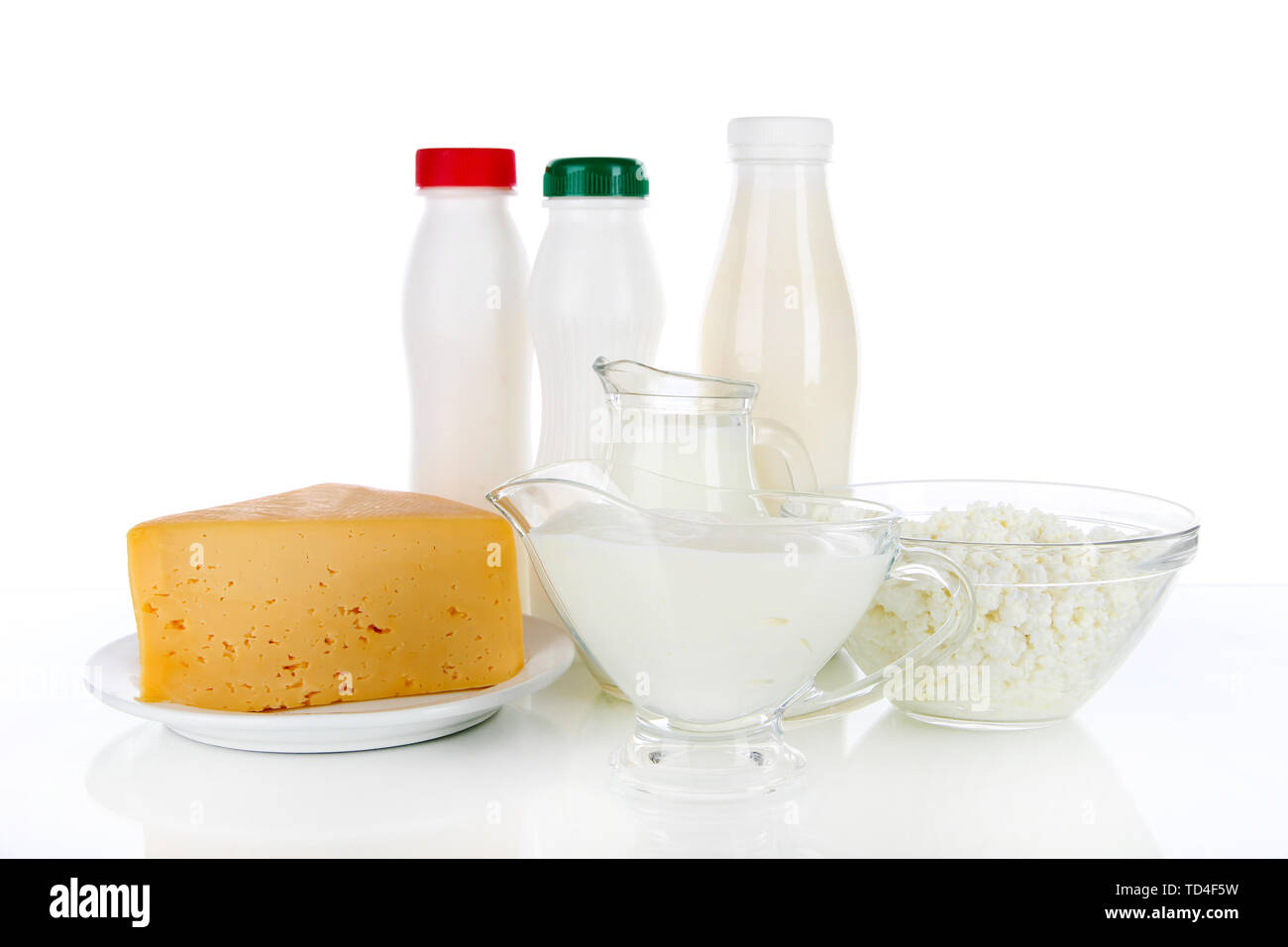 Dairy products isolated on white Stock Photo - Alamy
