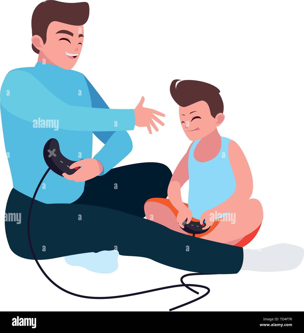father playing video game with son characters vector illustration ...