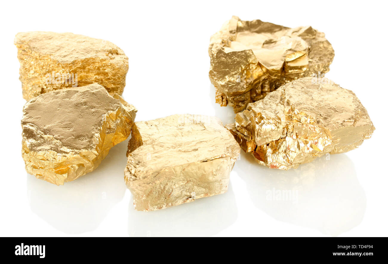 Golden nuggets isolated on white Stock Photo - Alamy