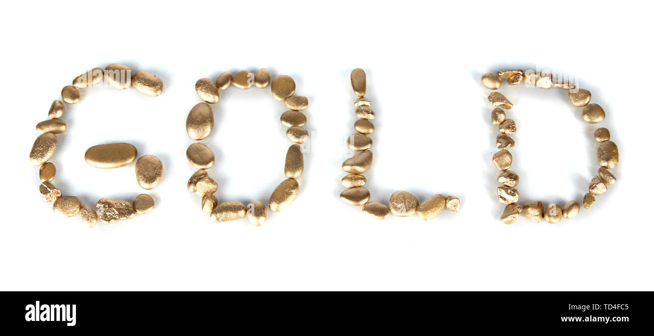 Word gold making with golden stones isolated on white Stock Photo - Alamy