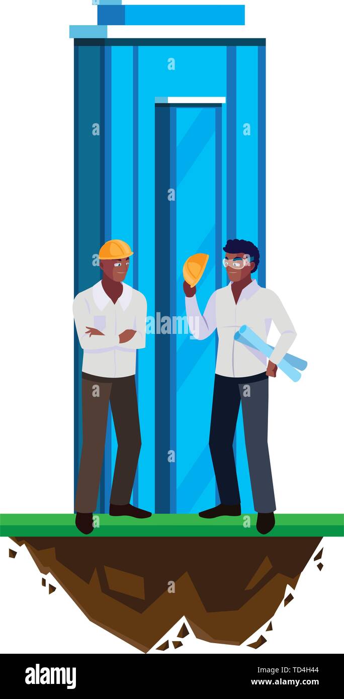 afro male builders constructors workers with building vector ...