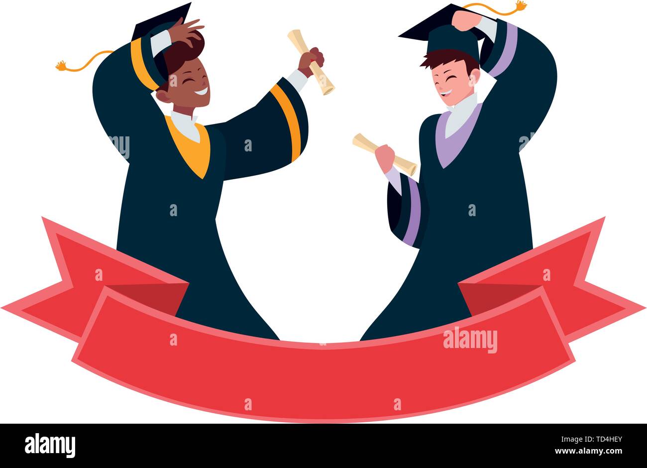 interracial couple students graduated celebrating with ribbon vector ...