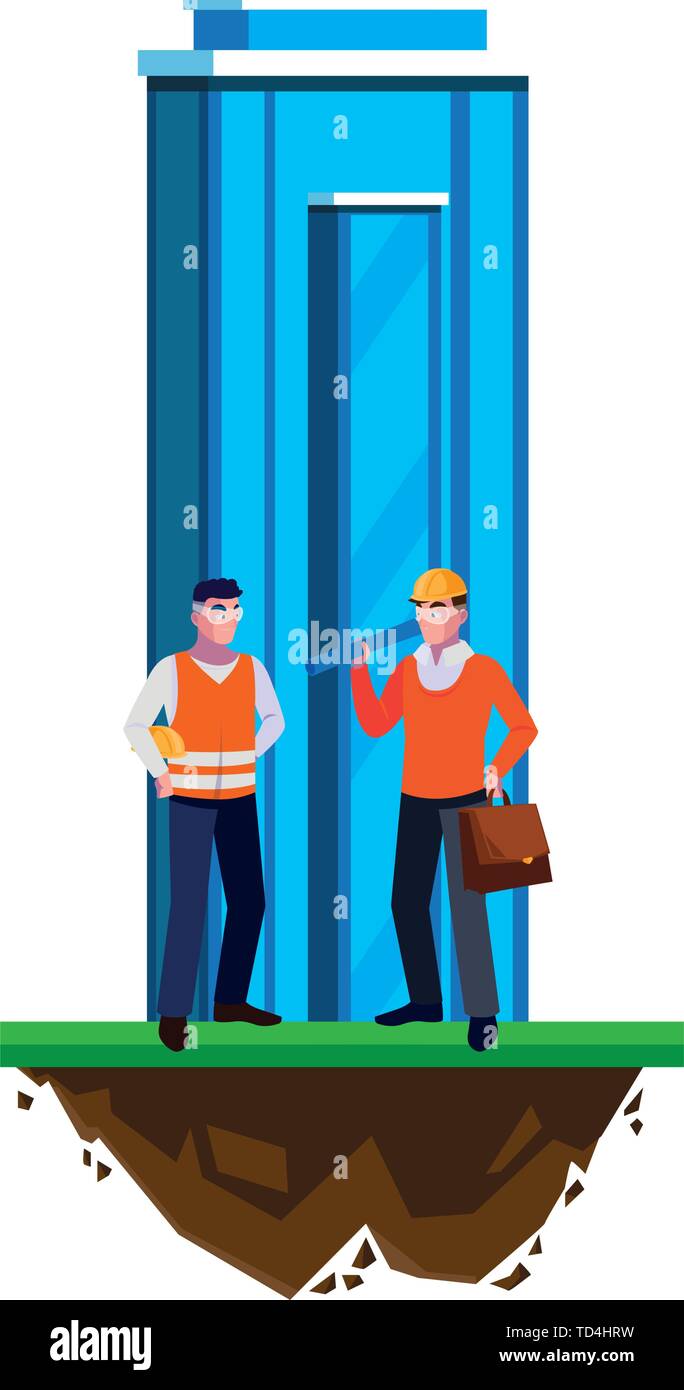 architect builder with constructor workers and building vector ...