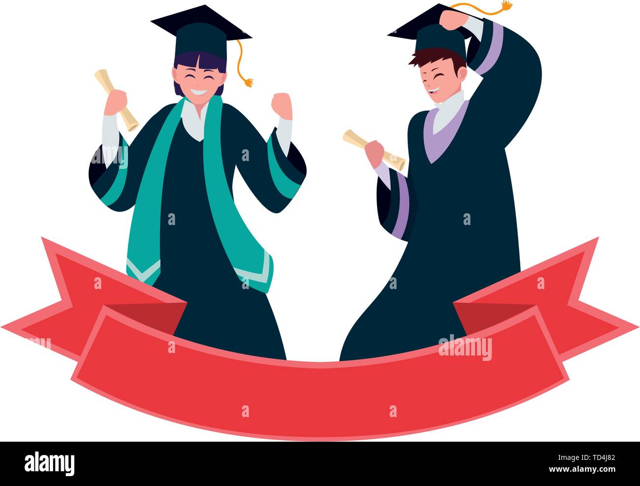 happy students boys graduated celebrating with ribbon vector ...