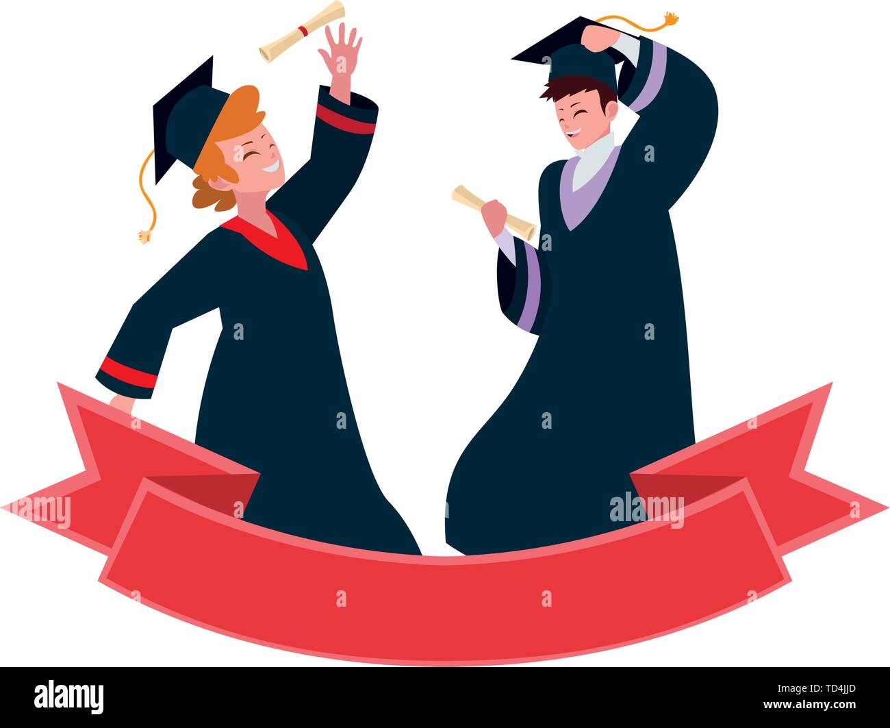 happy students boys graduated celebrating with ribbon vector ...