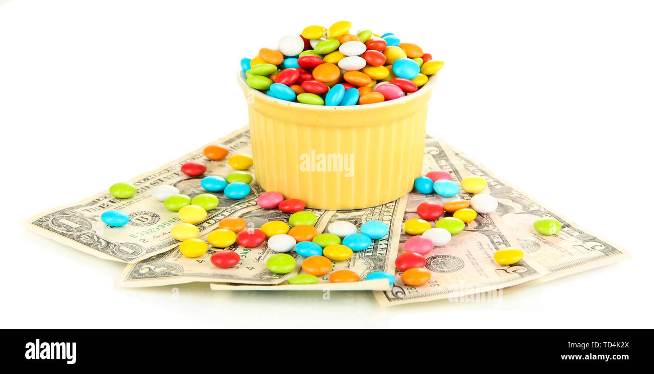 Colorful candies in bowl isolated on white Stock Photo - Alamy