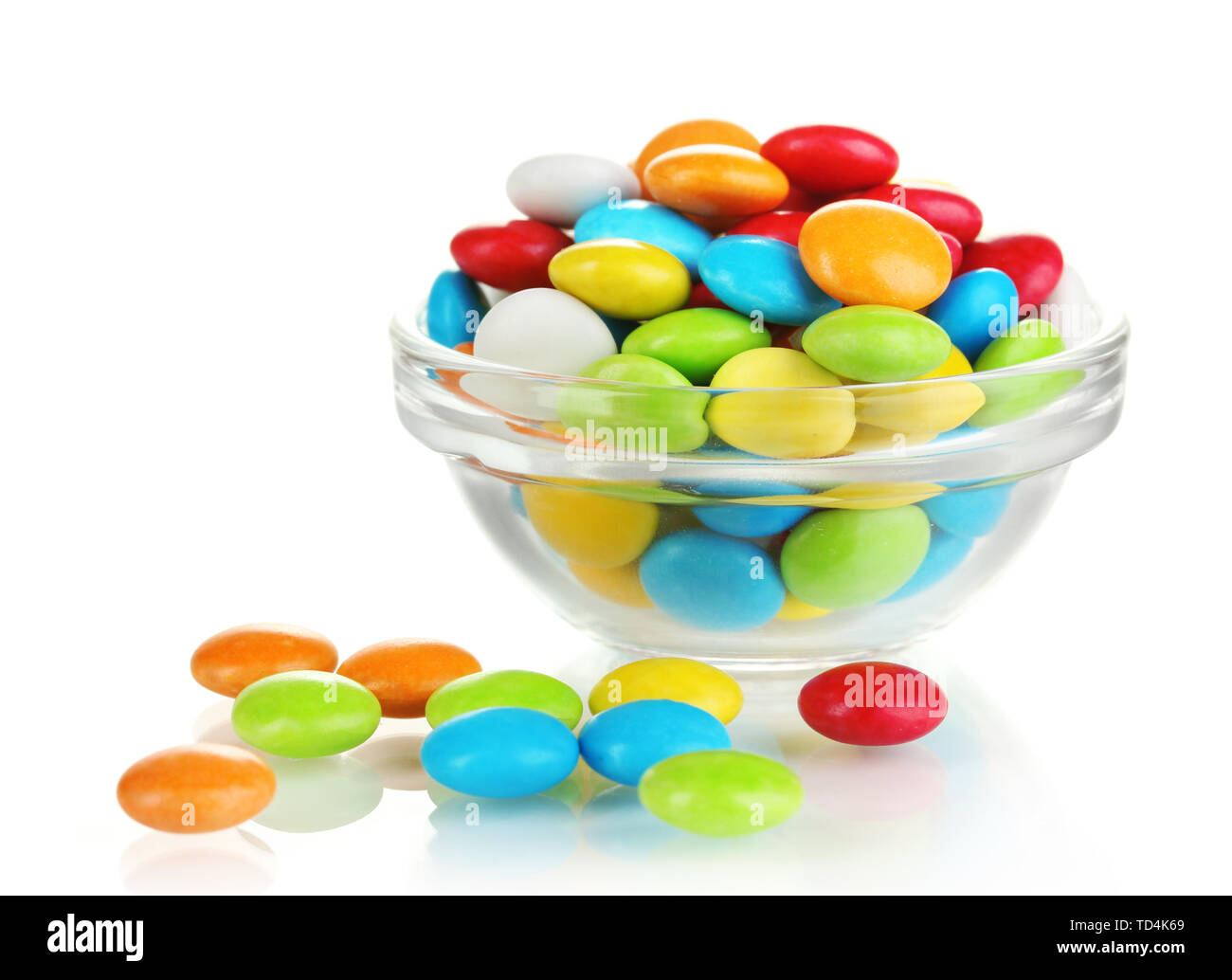 Colorful candies in glass bowl isolated on white Stock Photo - Alamy