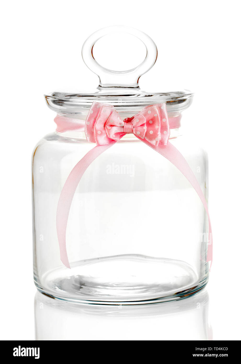 Glass jar with pink bow isolated on white Stock Photo - Alamy