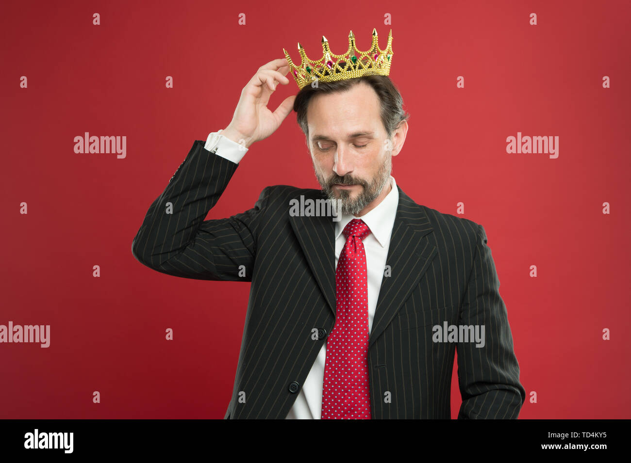 Living life like big boss. Big boss wearing jewelry crown on red ...