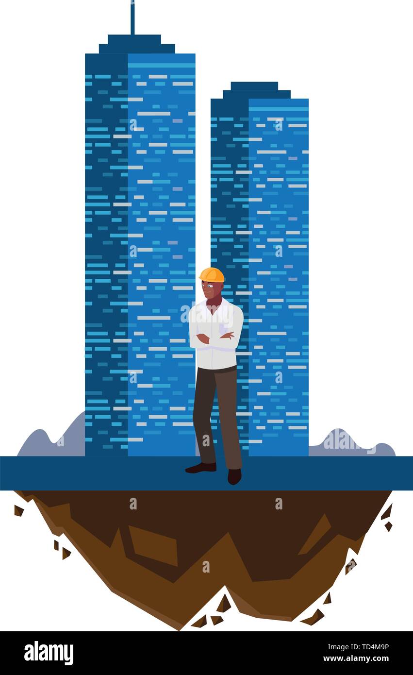 afro male builder constructor worker with building vector illustration ...