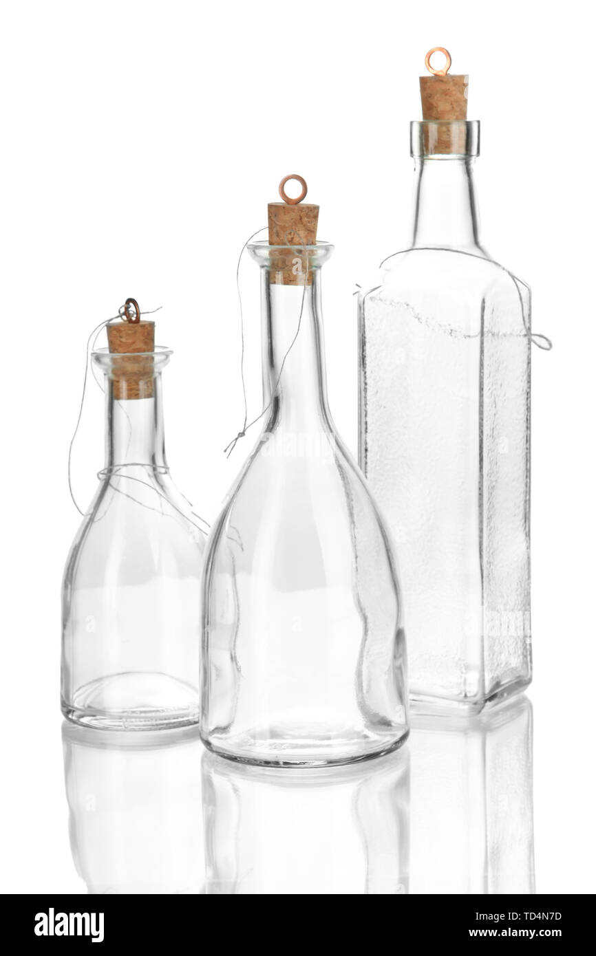 Original glass bottles isolated on white Stock Photo - Alamy