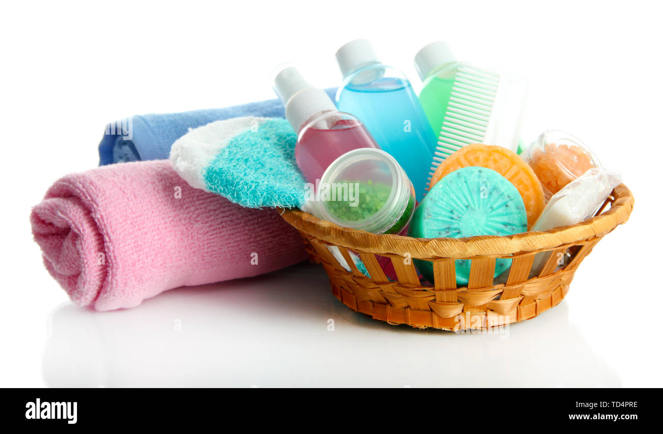 Hotel cosmetics kit isolated on white Stock Photo - Alamy