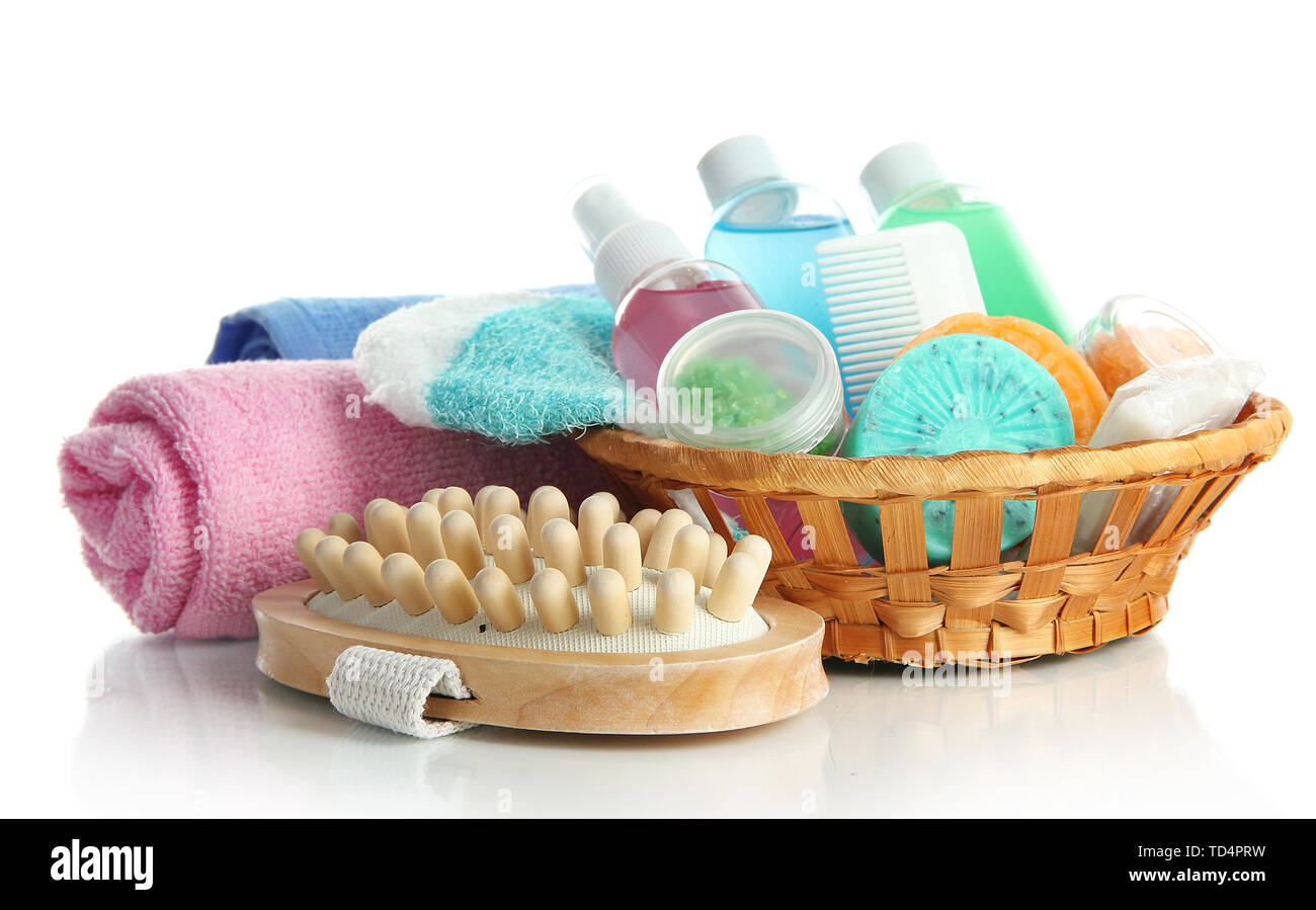 Hotel cosmetics kit isolated on white Stock Photo - Alamy