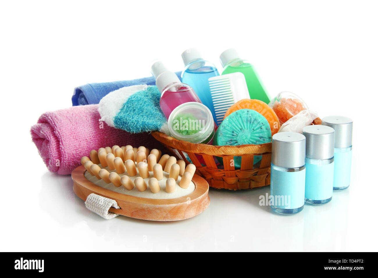 Hotel cosmetics kit isolated on white Stock Photo - Alamy