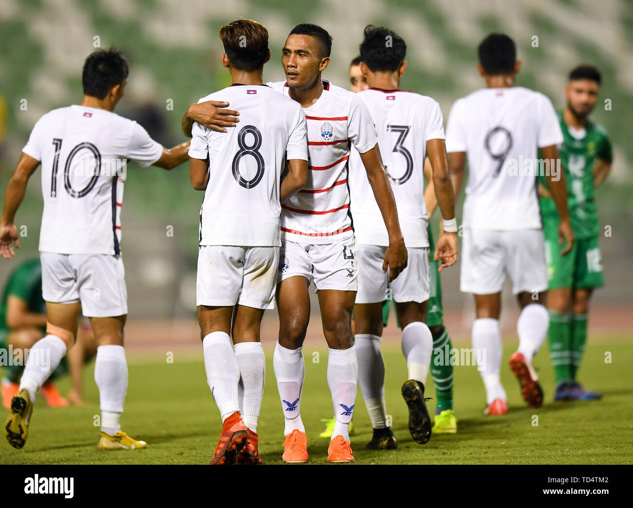 Doha, Qatar. 11th June, 2019. Cambodian players celebrates after the ...