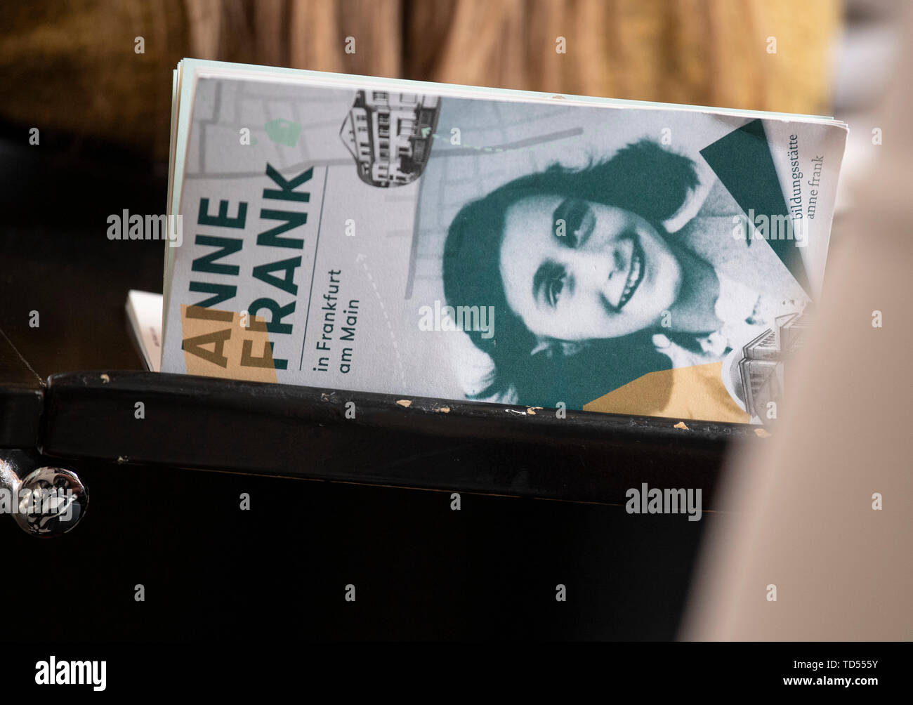 Frankfurt, Germany. 12th June, 2019. A brochure with a photo of Anne ...