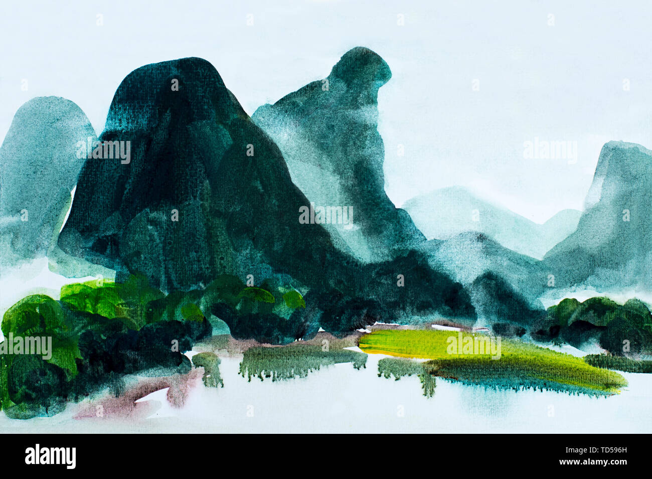 Guilin landscape hand-painted Stock Photo - Alamy