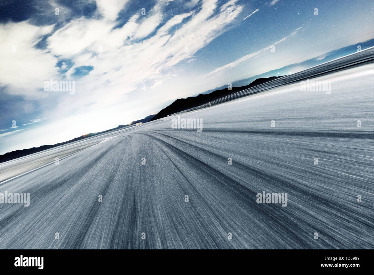 empty rural asphalt road with green hill in star sky Stock Photo - Alamy