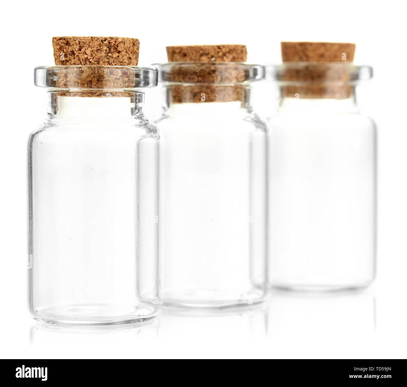 Empty little bottles with cork stopper isolated on white Stock Photo ...