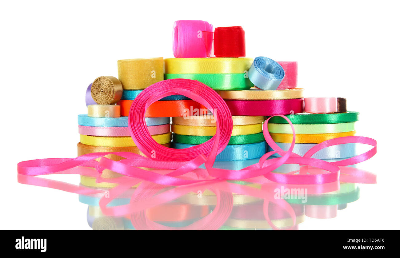 Many bright ribbons of different sizes isolated on white Stock Photo ...
