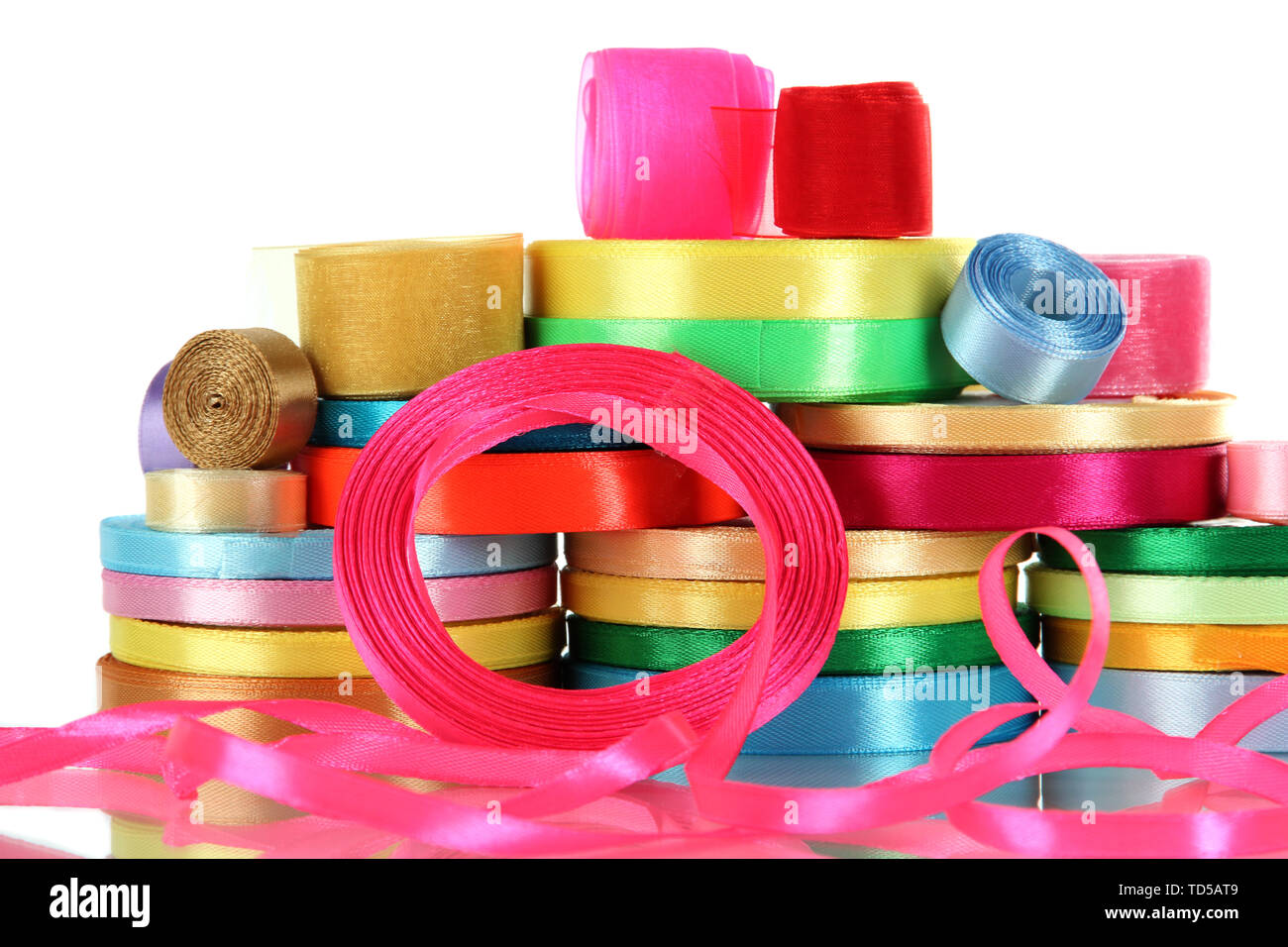 Many bright ribbons of different sizes isolated on white Stock Photo ...
