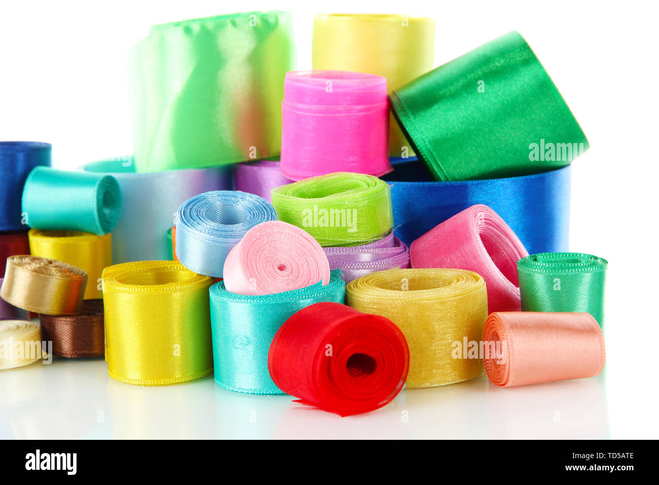 Many bright ribbons of different sizes isolated on white Stock Photo ...