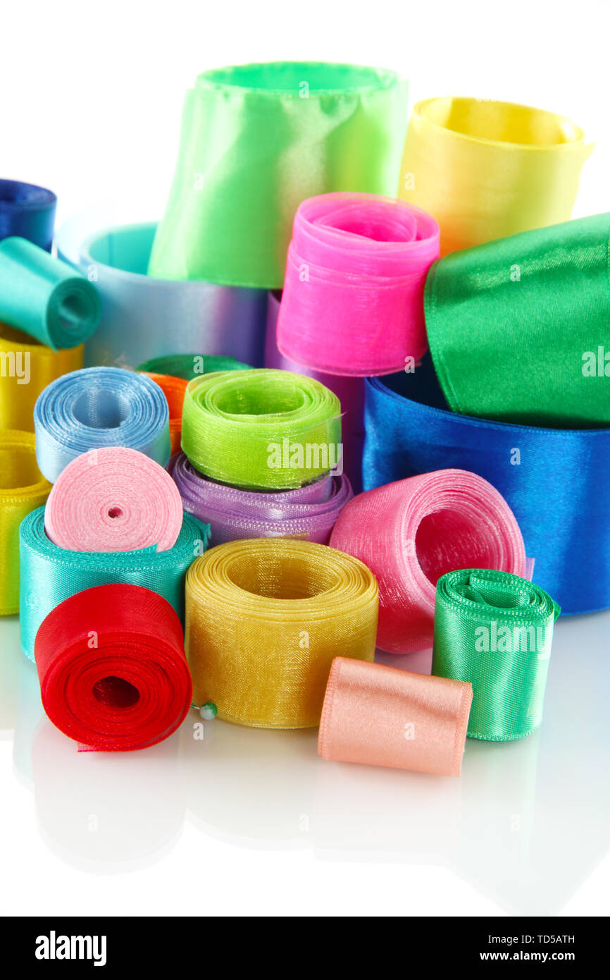 Many bright ribbons of different sizes isolated on white Stock Photo ...