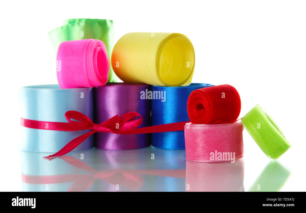 Many bright ribbons of different sizes isolated on white Stock Photo ...